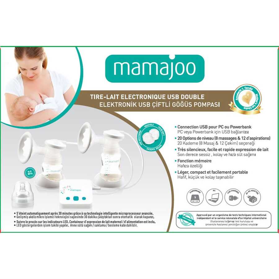 Mamajoo. Молокотсос электрический двойной с контейнерами для хранения ...